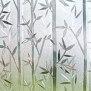 Window Privacy Film Bamboo Patten Frosted Glass Films, Self-Adhesive Static Cling Window Stickers, Anti-UV, Heat Insulation for Living Room Kitchen Patio Doors (17.5 x78.7Inch)