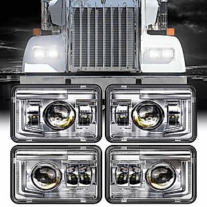 Z-OFFROAD DOT Approved 4x6 LED Headlights Assembly Hi/Lo Sealed Beam Compatible with KW T800 T600 Peterbilt 379 Freightliner Chevy Oldsmobile Cutlass H4651 H4652 H4656 H6545 H4666, 4PCS-Chrome