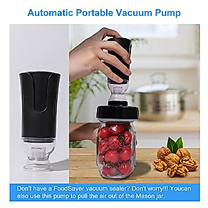 Electric Mason Jar Vacuum Sealer, Food Vacuum Sealer with Attached Hose, Vacuum Sealer Kit for Wide Mouth and Plain Mouth Mason Jars, With Electric Portable Vacuum Pump and Lid Opener (Automatic Black)