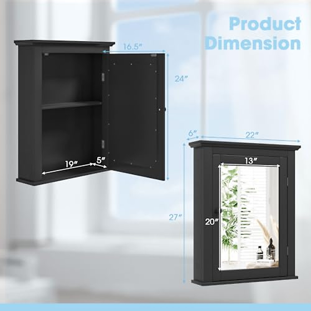 Safeplus Versatile Wall-Mounted Bathroom Medicine Cabinet with Mirror, Adjustable Storage Organizer for Living Room, Bedroom, Entryway - Perfect for Everyday Use, Black