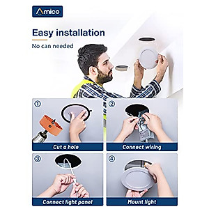 Amico 20 Pack 6 Inch 5CCT Ultra-Thin LED Recessed Ceiling Light with Junction Box, 2700K/3000K/3500K/4000K/5000K Selectable, 12W Eqv 110W, Dimmable Can-Killer Downlight, 1050LM High Brightness - ETL