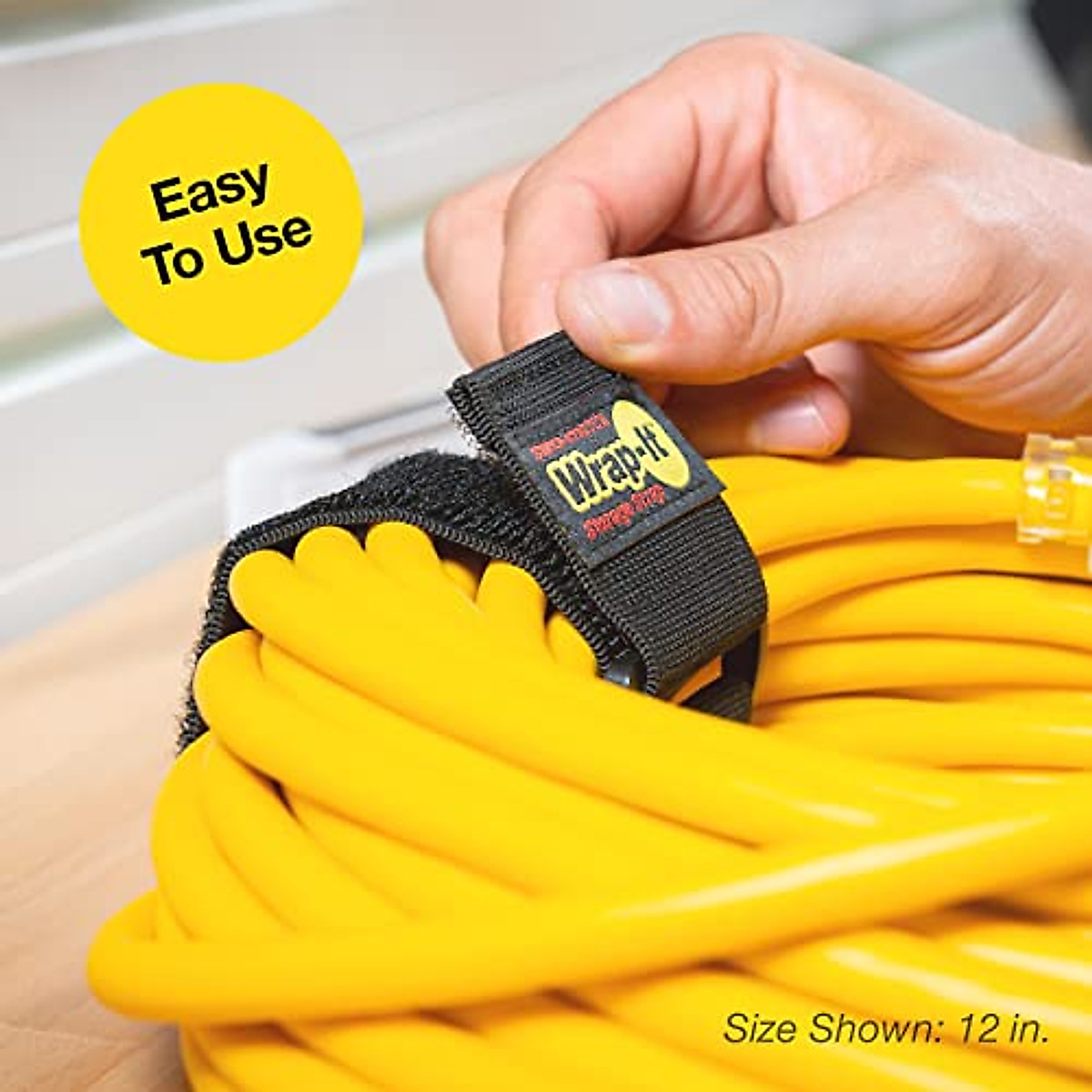 Wrap-It Storage Super-Stretch Straps, 12" (8 Pack) - Elastic Hook and Loop Cinch Straps - Reusable Extension Cord Organizer, Cable Ties, Hose Storage, Accessories Holder for Garage Organization