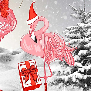 Christmas Flamingo Shower Curtain, Pink Flamingos Wear Santa Hat Funny Xmas Decor Shower Curtain for Bathroom, Winter Snowflake Waterproof Polyester Fabric Bath Curtain with Hooks, 72x72 inches