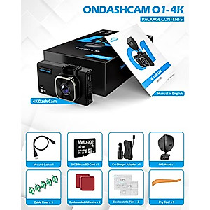 ONDASHCAM 4K Dash Cam with 3.5" LCD Display, 2160P UHD Car Camera Built in WiFi & GPS with Night Vision, G-Sensor, WDR, 170°Wide Angle & Parking Monitor (32GB Micro SD Card Included)