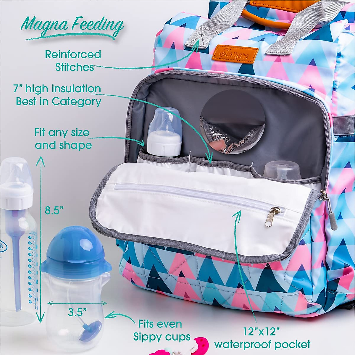 Clamera Diaper Bag Backpack – 5-in-1 Magna Travel Back Pack – Extra Large Diaper Bag with Changing Pad, Diaper Pouch, Pacifier Pouch & Stroller Hangers