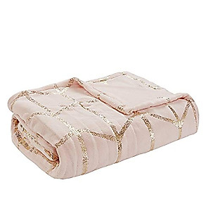 Sleep Philosophy True North Raina Electric Blanket Plush Throws-Low EMF-50" x 60"-Metallic Geometric Print Cozy Soft-3-Setting Heat Controller-5 Years Warranty, 50X60 Inches, Blush