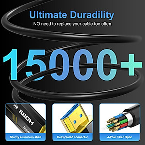 DGHUMEN Fiber Optic HDMI Cable 50FT, 8K (HDMI 2.1,48Gbps) Ultra High Speed HDMI Cord with Gold Plated Connectors, 8K@60Hz 4K@120Hz, Compatible for PC HDTV Projector Large Display, Male-to-Male