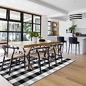 EARTHALL Buffalo Plaid Outdoor Rug 4'x 6', Cotton Hand-Woven Checkered Door Mat, Reversible Foldable Washable Outdoor Rug Stripe for Layered Door Mats Porch/Front Door