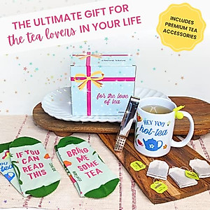 Tea Lovers Gifts for Women | Tea Gift Sets with Mug, Tea Bag Squeezer, Tea Bag Holder and If You Can Read This Novelty Fun Socks. Unique Tea Drinkers Gifts for Her, Mom, Grandmother, Teacher