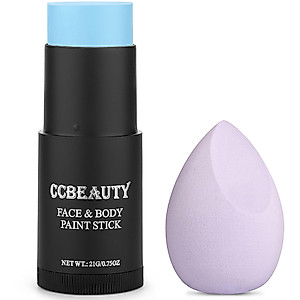 CCbeauty Light Blue Face Paint Stick,Face Painting Kit,Non Toxic SFX Makeup For Avatar Corpse Bride Halloween Costume Cosplay,Professional FX Body Paint,Full Coverage Foundation With Makeup Sponge