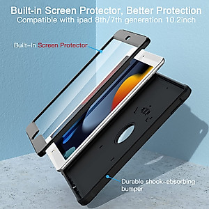 Cantis Case for ipad 9th Generation/iPad 8th Generation/iPad 7th Generation, [Built-in Screen Protector] Dual Layer Shockproof Protective Case for iPad 10.2 inch 2021/2020/2019, Black