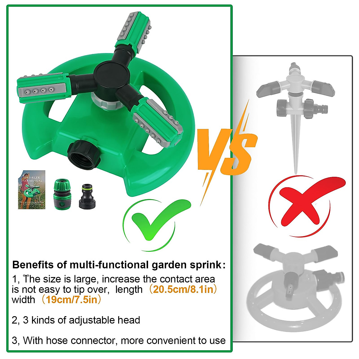 Hinastar Lawn Sprinkler, Automatic Garden Water Sprinkler, Upgrade 360 Degree Rotation Irrigation System, Large Area Coverage, Sprinkler for Yard, Lawn, Kids and Garden-1Pack（Light Green）