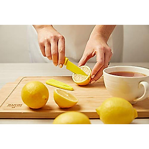 Kuhn Rikon Straight Paring Knife with Safety Sheath, 4 inch/10.16 cm Blade, Red, Yellow & Blue (Pack of 1)