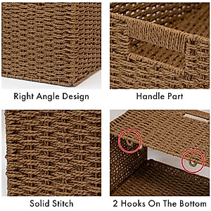 Storage Baskets 2-Pack, Natural Ingredients Foldable Paper Rope Baskets for Organizing, 14.9 x 10.2 x 4.7 inches, Sturdy Baskets with Handles, Closet and Shelf Organizers, Foldable Baskets for Clothes