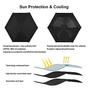 TIME LOVER Mini Windproof Folding Travel Umbrella, Sun & Rain Umbrellas, Compact Portable for Women Men (Black)