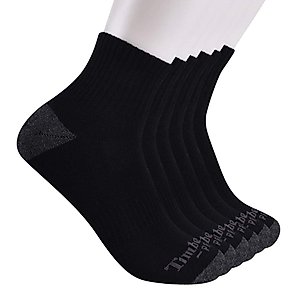 Timberland PRO mens Timberland Pro Men's Performance Quarter Length 1/2 Cushion 6-pack Casual Socks, Black, Large US