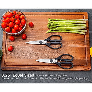 Multifunction Kitchen Scissors 2-Piece Set WELLSTAR, Heavy Duty Food Shears for Chicken Meat Vegetable Fish Herb Poultry Stainless Steel Cooking Scissors with Comfortable Handle Scissors Set (Black)