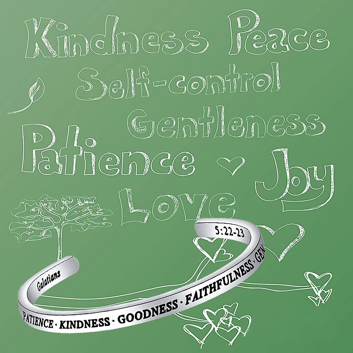 bobauna Christian Bracelet Scripture Bible Verse Gift (love self-control cuff bracelet)