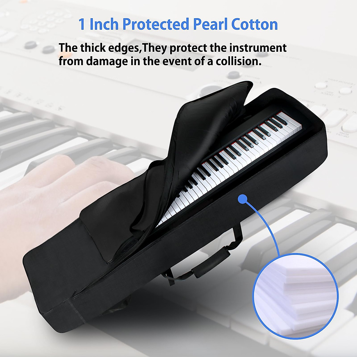 NKTM 88 Key Keyboard Case, 53.5"x12.6"x6.3" Electric Keyboard Bag Piano Gig Bag with Handles and Adjustable Shoulder Straps Keyboard Gig Bag - Black