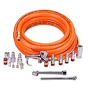 WYNNsky 3/8" X 25ft PVC Air Compressor Hose Kit With 17 Piece Air Tool and Air Compressor Accessories Kit