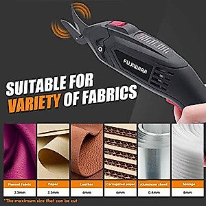 FUJIWARA Electric Scissors, 2 Removable Lithium Batteries and 2 Cutter Blades, Cordless Shears Cutting Tool for Fabrics/Canvas/Carpets/Leather/Cardboard/Other Thin Materials
