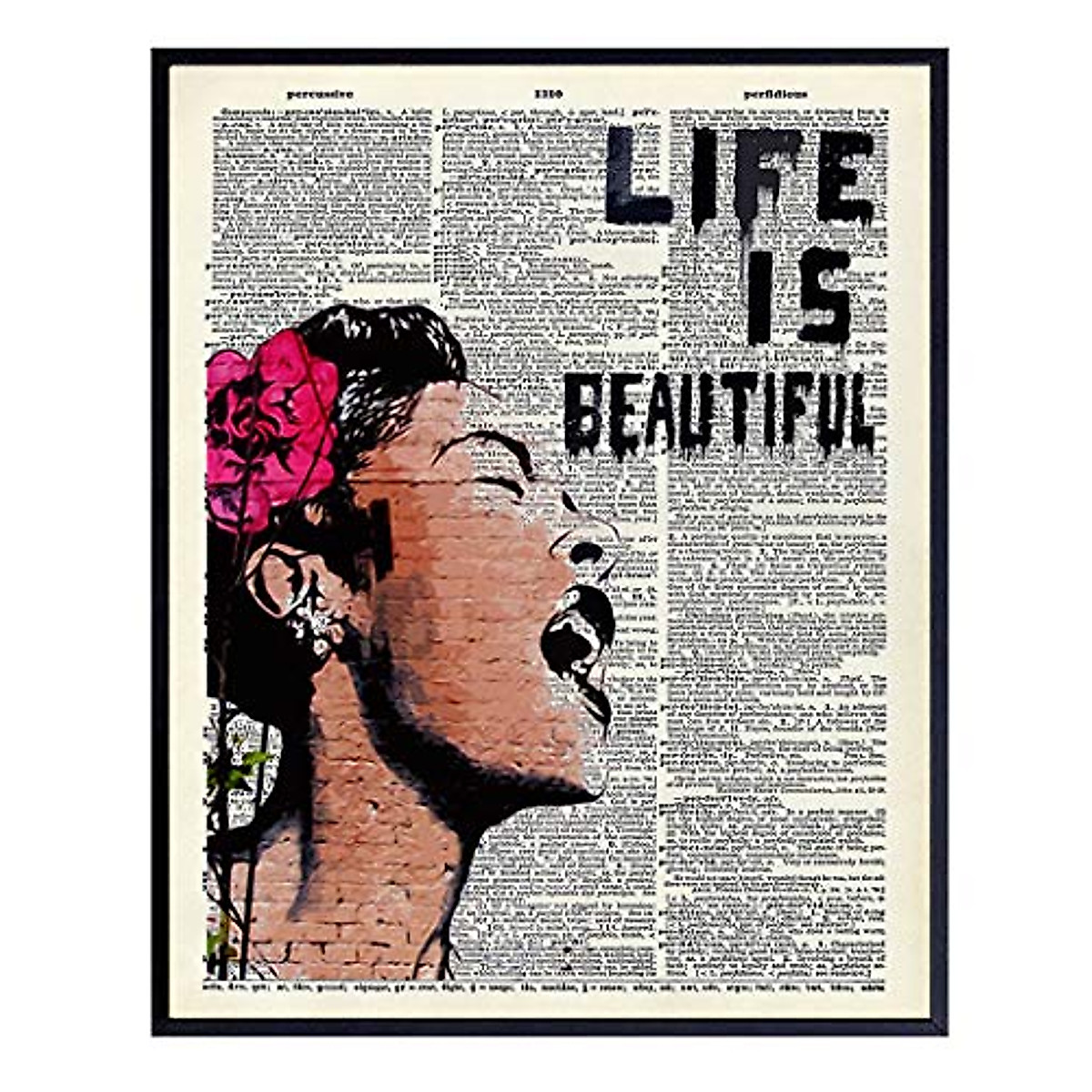 Banksy Wall Art - Upcycled Dictionary Graffiti Art Print, Billie Holiday 8x10 Street Art Poster, Home Decor - Urban Wall Art Print and Room Decorations - Makes a Great Gift - 8x10 Photo Unframed