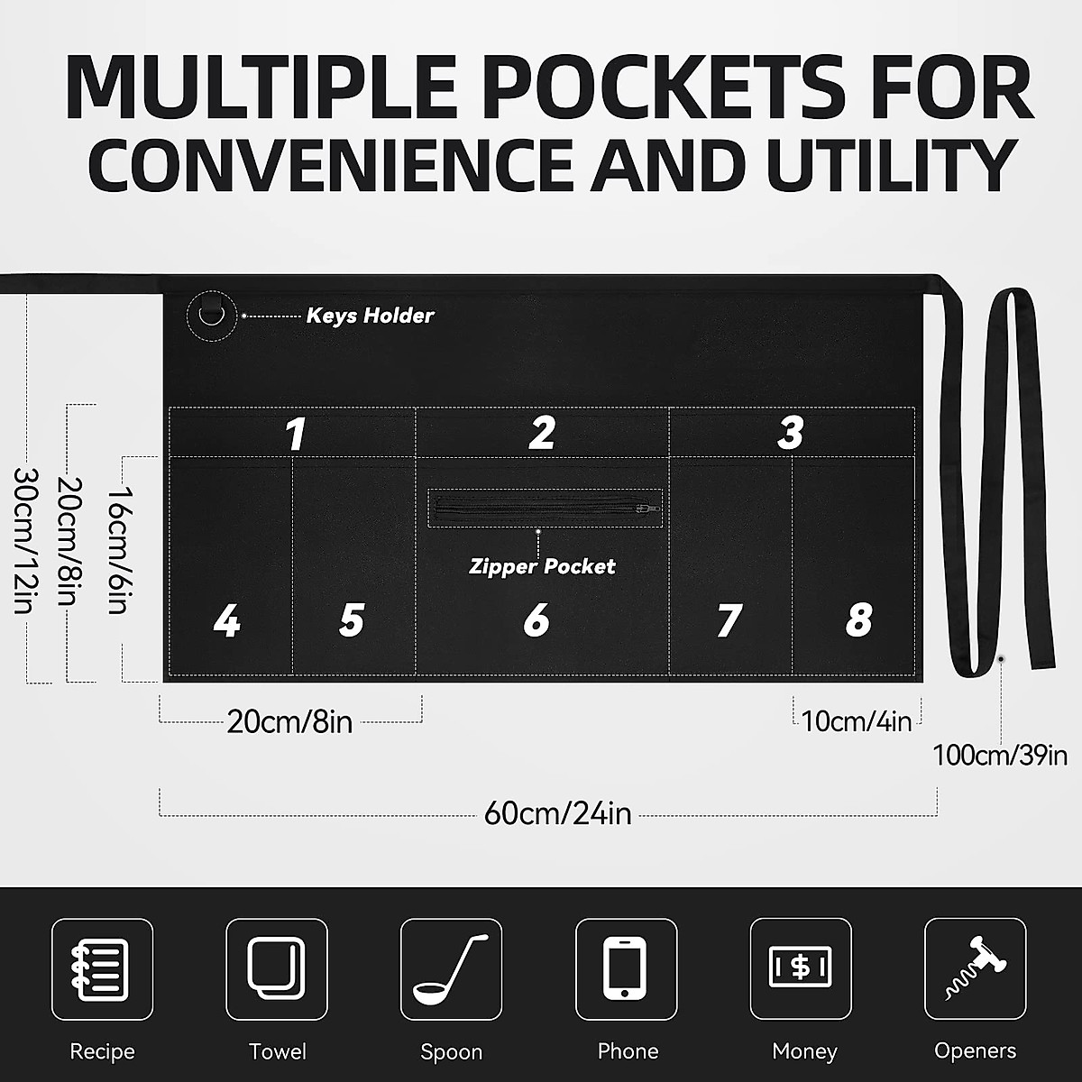 NLUS 2 Pack Waitress Apron with 8 Pockets, Server Aprons, Water Resistant Waiter Waist Aprons Half Apron