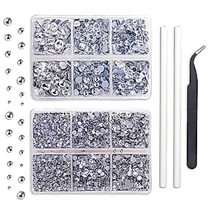 OUTUXED 5040pcs Clear Rhinestones for Crafts, Flatback White Nail Rhinestone Gems, Craft Glass Diamonds Stones with Tweezers and Picking Rhinestones Pen, SS6-SS20 Crystal