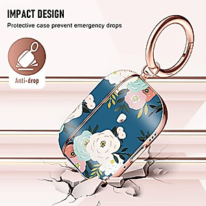 Youskin Airpod Pro 2 Case 2022 Flower Cute, AirPod Pro 2nd Generation Case, Rose Golden Plating Airpods Pro Case with Keychain，Shockproof Protective Case for AirPod Pro 2 2022，Blue Red Flower