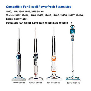 Bissell Steam Mop Pads 8pk Replacement/Washable/Reusable Compatible with Bissell Steam Mop 1940/1440/1544/1806/2075 Series, Model 19402/19404/19408/19409/1940a/1940f/1940q/1940t/1941