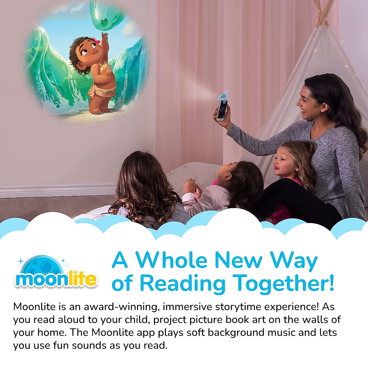 Moonlite Storytime Moana Storybook Reel, A Magical Way to Read Together, Digital Story for Projector, Fun Sound Effects, Learning Gifts for Kids Ages 1 Year and Up