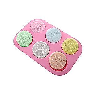 X-Haibei Round Flower Snowflake Mooncake Chocolate Lotion Bar Cookies Jello Cake Soap Silicone Mold Pan Dia. 2.5inch, 2oz per Cell