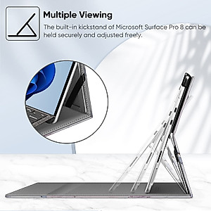 Fintie Case for 13 Inch Microsoft Surface Pro 8 (2021 Release) - Multiple Angle Viewing Portfolio Business Cover with Pocket and Stylus Holder, Compatible with Type Cover Keyboard, Marble Pink