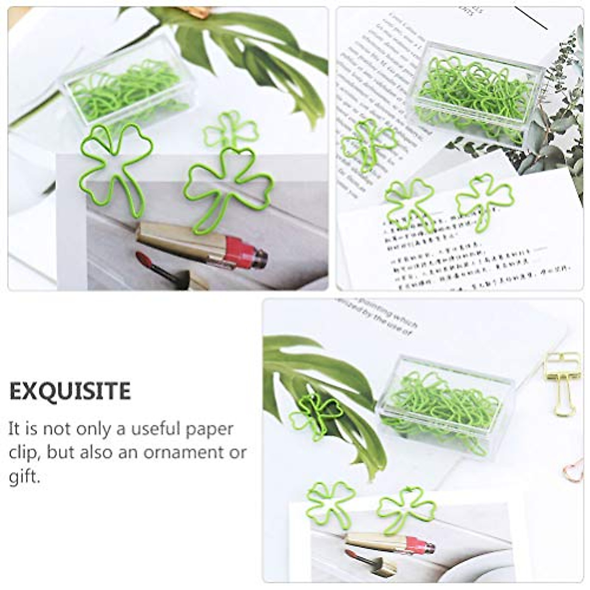 Homoyoyo 15 Pcs Shamrock Clover Shaped Paper Clips Great for Paper Clip Collectors or Office Present with Box
