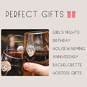 DDDDXO Golden Girls Wine Glasses, Golden Girls Merchandise, Golden Girls Gifts, Golden Girls Stemless Wine Glass Set of 4, Golden Girls TV Show Fans Gift Wine Glasses (15 oz) (02)