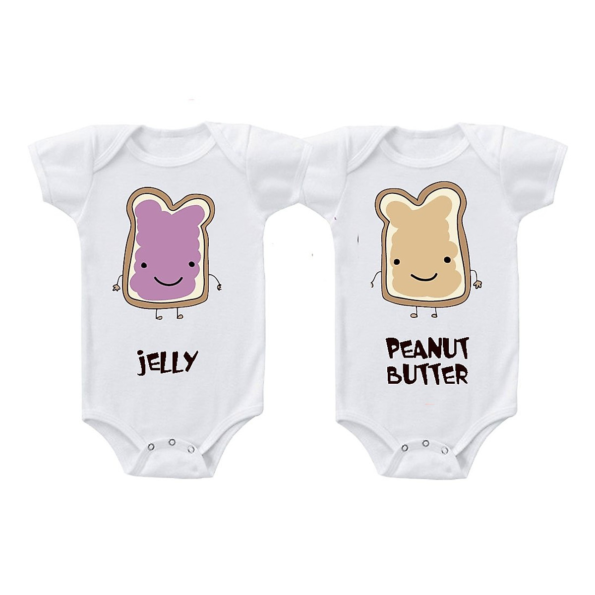 Peanut Butter Jelly Twins Infant Short Sleeve Baby Bodysuits One Piece Set of 2 Newborn White