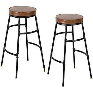 Homaterial Bar Stools, Set of 2 Bar Chairs,Round PU Upholstered Breakfast Stools,Kitchen Counter Height Bar Stools with Footrest, for Dining Room, Kitchen, Rustic Brown