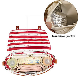 Baby Diaper Stroller Bag - Diaper Caddy Tote Baby Stroller Bag Nursery Storage Bin for Diapers, Wipes & Toys Diaper Bag With Stroller Hooks, Classic Stripes (Red)