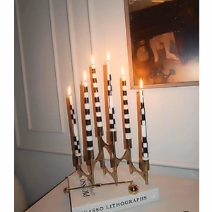 0 Handmade Decorative Hand Painted Taper Candles, 2 Pack | Checkered Black & White | for Dinner Table and Interior Decoration