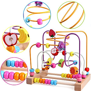 Lewo Bead Maze Wooden Baby Toddler Toys Roller Coaster Abacus Preschool Educational Toys Birthday Gifts for Toddlers Kids Boys Girls