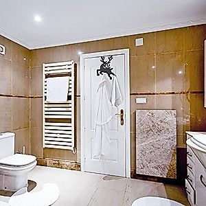 SELEWARE Decorative Deer Over The Door Hanger Hook, Heavy Duty Over Door Bathroom Robe Towel Hanger with 4 Hooks, Compact Design, Home Bedroom Office Door Storage Coat Hook, Black