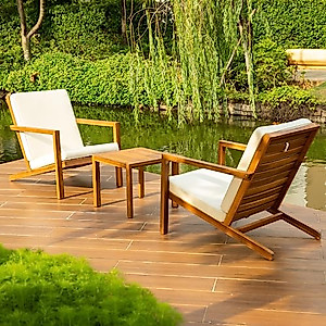 IDZO Natural 3-Piece Patio Bistro Sets with Foldable 400lbs Weight Endurance Chairs, a 220lbs Shelf Table, Made from FSC-Certified Acacia Wood, Featuring Washable Cushions and an Ergonomic Design