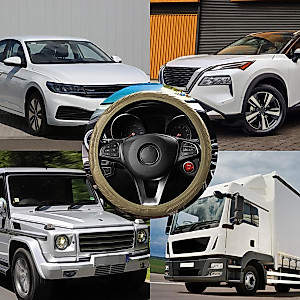 BESULEN Car Steering Wheel Cover, Car Wheel Cover for Men and Women, 15 Inch Leather Anti-Slip Odorless Car Wheel Protector, Auto Interior Accessories Universal for Car Truck SUV Sedan