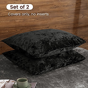 PHF Truly Velvet Pillowcases Standard Size, No Insert, 2 Pack Ultra Soft Breathable Pillow Shams Covers with Envelope Closure, 20" X 26" Luxury Cozy Warm Fuzzy Flannel, Black