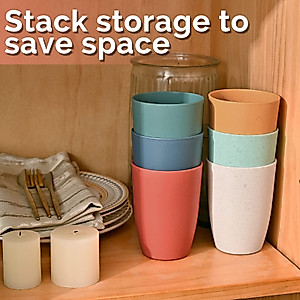 CRETVIS 11OZ Unbreakable Wheat Straw Cup, 6 Pcs Reusable Dishwasher Safe Drinking Cups, Stackable Coffee Tea, Juice Cup, Tumbler Water Mugs for Kitchen Parties, Travel Picnics and Weddings