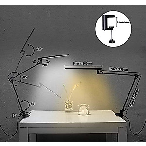 Amzrozky Drafting Table Lamp,Metal Architect LED Desk Lamp, Swing Arm Task Lamp with Clamp,Eye-Care Dimmable Office Light with 5 Color 5 Brightness,Touch Control,Memory Function,Black