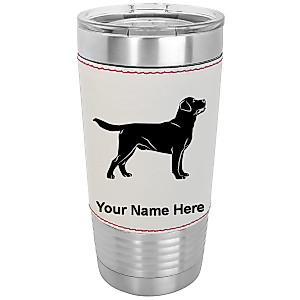 LaserGram 20oz Vacuum Insulated Tumbler Mug, Labrador Retriever Dog, Personalized Engraving Included (Faux Leather, Baseball Style)