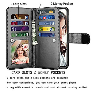 NJJEX Wallet Case for Samsung Galaxy S21 Ultra 5G, for Galaxy S21 Ultra Case 6.8", [9 Card Slots] PU Leather ID Credit Holder Folio Flip [Detachable] Kickstand Magnetic Phone Cover & Lanyard [Black]