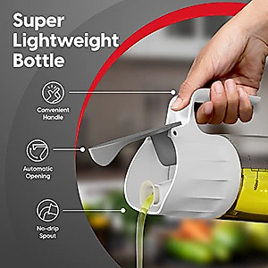 DWËLLZA KITCHEN Cooking Oil Dispenser Bottles for Kitchen – Drizzle Oil, Dressing & Coffee Syrup from Your Drip-Free, Auto-Open, 17 Oz Oil Bottles – Gray 2-Pack Glass Olive Oil Dispenser Bottle