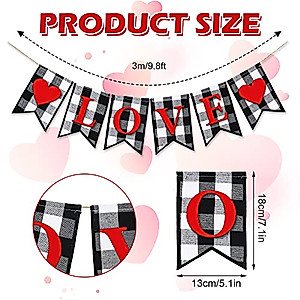 Whaline Valentine's Day Love Banner Buffalo Plaid Love Heart Burlap Banner Pre-Assembled Plaid Love Bunting Garland Sign for Valentine's Day Anniversary Wedding Party Supplies Home Decoration